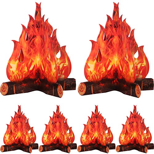 Boao 3D Decorative Cardboard Campfire Centerpiece Artificial Fire Fake Flame Paper Party Decorative Flame Torch (Red Orange, 6 Set)