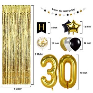 Black and Gold 30th Birthday Decorations Banner Balloon, Number Foil 30 Balloon, 30 Years Old Birthday Decoration Supplies