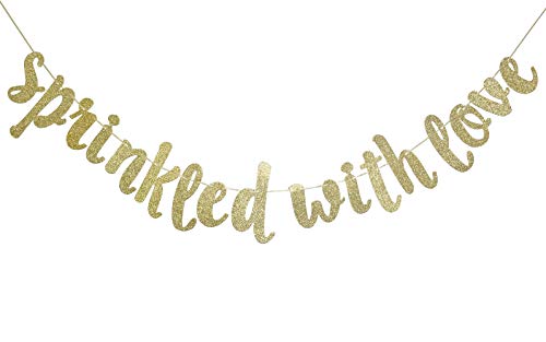 Sprinkled with Love Glitter Gold Banner , Baby Sprinkle Banner ,Baby Shower, Gender Reveal Party , Glitter Party Decor (Gold)