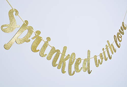 Sprinkled with Love Glitter Gold Banner , Baby Sprinkle Banner ,Baby Shower, Gender Reveal Party , Glitter Party Decor (Gold)