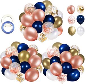 68 pack navy blue rose gold confetti latex balloons, 12 inch birthday balloons with 65 feet balloon ribbon for birthday party wedding graduation bridal shower decorations