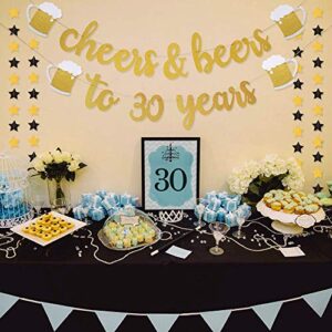 30th Birthday Decorations for Him/Her - 30th Birthday Gifts - Cheers & Beers to 30 Years Gold Glitter Banner - 30th Anniversary Decorations for Party, 30th Wedding Party Supplies for Men/Women