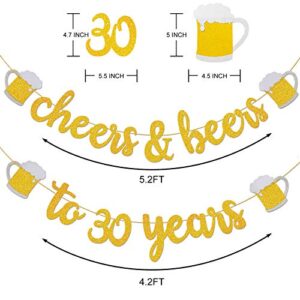 30th Birthday Decorations for Him/Her - 30th Birthday Gifts - Cheers & Beers to 30 Years Gold Glitter Banner - 30th Anniversary Decorations for Party, 30th Wedding Party Supplies for Men/Women