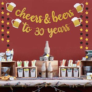 30th Birthday Decorations for Him/Her - 30th Birthday Gifts - Cheers & Beers to 30 Years Gold Glitter Banner - 30th Anniversary Decorations for Party, 30th Wedding Party Supplies for Men/Women