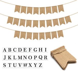 watinc 26 pack diy burlap banner set include letter stencil, design swallowtail flags for kids and adults, handwriting banner for birthday and independence party, unique hand draw home summer decor