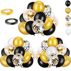 72 pack black gold confetti balloons kit, 12 inch black gold white balloons and gold confetti balloons with balloon ribbons for graduation birthday wedding baby shower party decorations