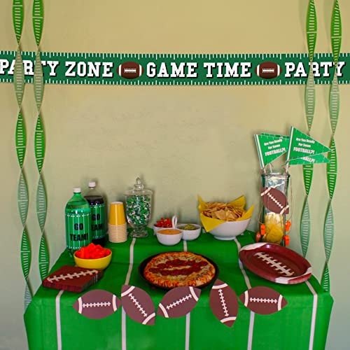 Football Party Banner | 8” Inch Tall X 25’ Feet Long | Football Banner Tape Decoration | Football Game Time, Party Zone Plastic Banner Tape | Football Party Tailgate Decorations | By Anapoliz