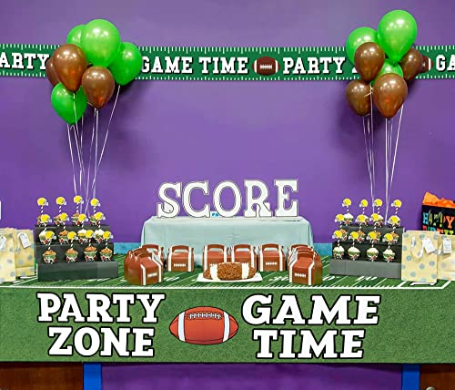 Football Party Banner | 8” Inch Tall X 25’ Feet Long | Football Banner Tape Decoration | Football Game Time, Party Zone Plastic Banner Tape | Football Party Tailgate Decorations | By Anapoliz