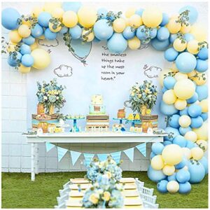 pastel balloon garland arch kit with 100 pcs blue and yellow balloons, diy balloon bouquet kit for baby shower, wedding bachelorette birthday party, balloon decorations