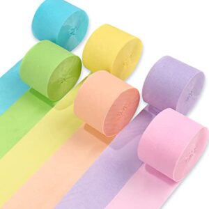 partywoo crepe paper streamers 6 rolls 492ft, pack of party streamers in 6 pastel colors for birthday decorations, party decorations, wedding decorations (1.8 inch x 82 ft/roll)