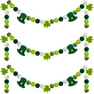 3 pack st. patrick’s day felt garlands- 6 feet pom pom felt ball shamrock leprechaun hat hanging banners irish themed hanging garlands party favors for st. patrick’s day home bedroom living room decor