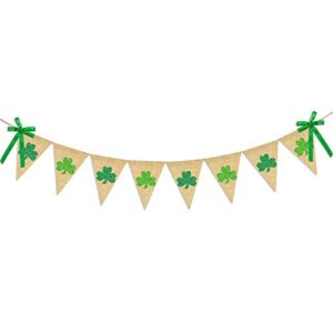 glitter shamrock garland banner burlap | rustic st. patrick’s day shamrock garland | st. patrick’s day decorations | shamrock clover garland banner | irish lucky day home outdoor hanging decor