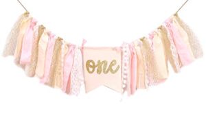 highchair banner 1st birthday – pink happy birthday banner party decorations for first birthday,best princess photo props for baby girl(swan)