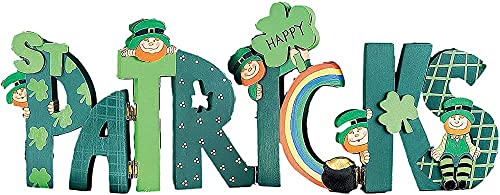 Happy St. Patrick's Wooden Screen Sign - hinged, Wood and Hand Painted - Shamrocks, Leprechauns, and Rainbows - St. Patrick's Day Tabletop Home Decor