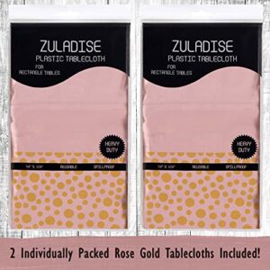 ZULADISE Rose Gold Tablecloth Plastic 2 Pack Rose Gold Table Cloths for Parties Disposable Rose Gold Plastic Tablecloth 54x108 Rectangle Rose Gold Table Cover for Birthday, Bachelorette, Baby Shower