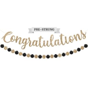 pre-strung congratulations banner – no diy – gold glitter congratulation banner – pre-strung garland on 6 ft strand – graduation, wedding, retirement party decorations & decor. did we mention no diy?