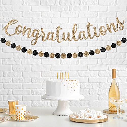 Pre-Strung Congratulations Banner - NO DIY - Gold Glitter Congratulation Banner - Pre-Strung Garland on 6 ft Strand - Graduation, Wedding, Retirement Party Decorations & Decor. Did we mention no DIY?