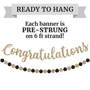 Pre-Strung Congratulations Banner - NO DIY - Gold Glitter Congratulation Banner - Pre-Strung Garland on 6 ft Strand - Graduation, Wedding, Retirement Party Decorations & Decor. Did we mention no DIY?