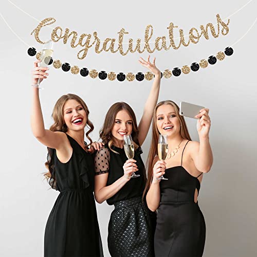 Pre-Strung Congratulations Banner - NO DIY - Gold Glitter Congratulation Banner - Pre-Strung Garland on 6 ft Strand - Graduation, Wedding, Retirement Party Decorations & Decor. Did we mention no DIY?