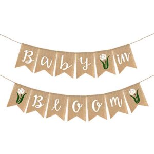 adurself baby in bloom burlap banner with flower welcome baby jute bunting garland for spring theme garden mommy to be celebration supplies boy girl baby shower decoration