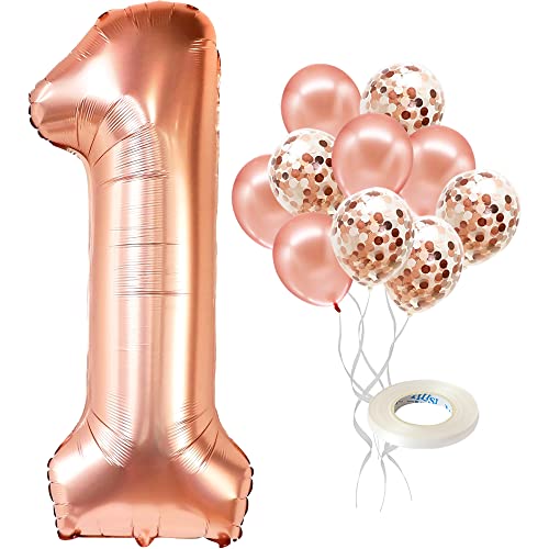 KatchOn, Rose Gold 1 Balloon for First Birthday - 40 Inch | One Balloon for First Birthday Balloons | First Birthday Decorations for Girl | Rose Gold Number 1 Balloons for 1st Birthday Girl Decoration