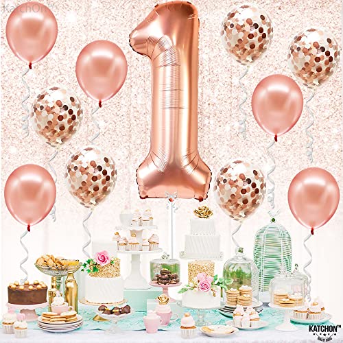 KatchOn, Rose Gold 1 Balloon for First Birthday - 40 Inch | One Balloon for First Birthday Balloons | First Birthday Decorations for Girl | Rose Gold Number 1 Balloons for 1st Birthday Girl Decoration