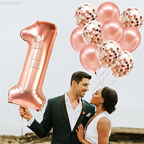 KatchOn, Rose Gold 1 Balloon for First Birthday - 40 Inch | One Balloon for First Birthday Balloons | First Birthday Decorations for Girl | Rose Gold Number 1 Balloons for 1st Birthday Girl Decoration