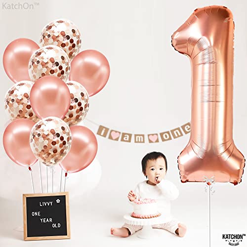 KatchOn, Rose Gold 1 Balloon for First Birthday - 40 Inch | One Balloon for First Birthday Balloons | First Birthday Decorations for Girl | Rose Gold Number 1 Balloons for 1st Birthday Girl Decoration