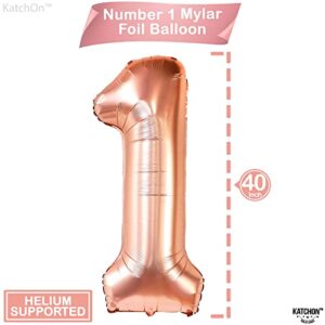 KatchOn, Rose Gold 1 Balloon for First Birthday - 40 Inch | One Balloon for First Birthday Balloons | First Birthday Decorations for Girl | Rose Gold Number 1 Balloons for 1st Birthday Girl Decoration