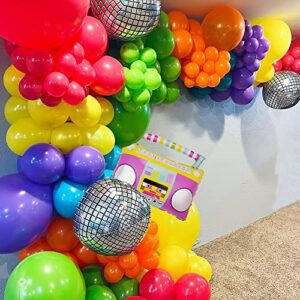 Back to 80s 90s Party Decorations, 124Pcs Disco Balloon Garland Arch Kit, Disco Radio Foil Balloon Hot Pink Green Purple Blue Orange Balloons for Retro Party Decorations Hip Hop Rock Photo Props Backdrop