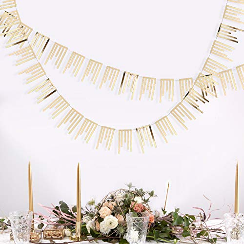 40Ft Champagne Gold Tassel Banner Bunting Double Sided Metallic Paper Garland Streamer for Birthday Engagement Bachelorette Wedding Bridal Shower Baby Shower Anniversary Hen Party Decorations Supplies