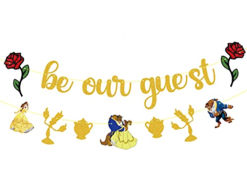 GZDUCK Be Our Guest Banner, Beauty And The Beast Decorations Birthday Bachelorette Engagement Bridal Shower Baby Shower Birthday Party Favor Supplies Decorations