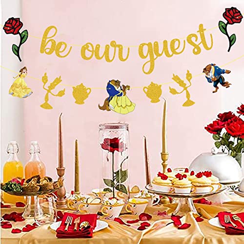 GZDUCK Be Our Guest Banner, Beauty And The Beast Decorations Birthday Bachelorette Engagement Bridal Shower Baby Shower Birthday Party Favor Supplies Decorations