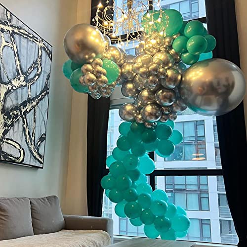 Teal Balloons Garland Arch kit,120Pcs 18 12 10 5 In Teal Turquoise Tiffany Blue and White Metallic Silver Confetti Latex Balloons for Graduation Baby Shower Weddings Birthday Party Decorations