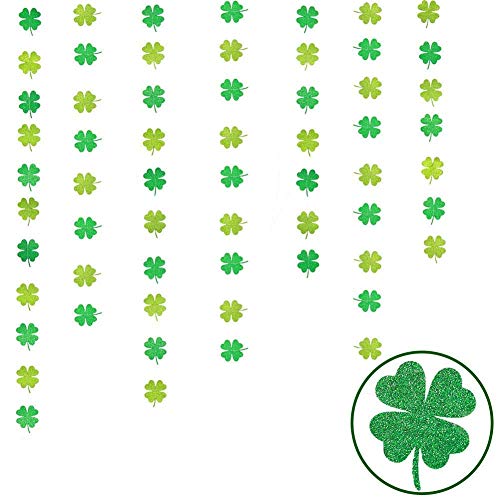 Glitter St Patricks Day Decorations Green Shamrock Clover Garlands Hanging Streamer Banner Bunting Paper Fan Tissue Pompoms Lucky Irish Birthday Baby Shower Wedding Saint Patricks Day Party Decor