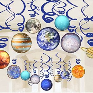 LINDOO 30Pcs Solar System Party Supplies - Outer Space Party Planet Hanging Swirl Decorations