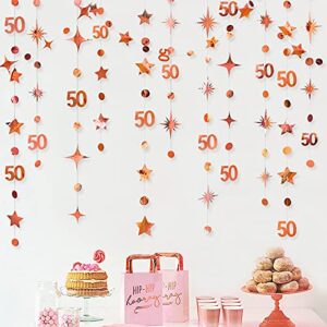 rose gold 50th birthday decorations number 50 circle dot twinkle star garland metallic hanging streamer bunting banner backdrop for 50 year old birthday happy 50th anniversary fiftieth party supplies