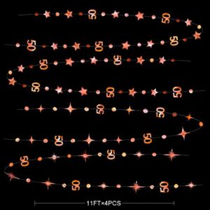 Rose Gold 50th Birthday Decorations Number 50 Circle Dot Twinkle Star Garland Metallic Hanging Streamer Bunting Banner Backdrop for 50 Year Old Birthday Happy 50th Anniversary Fiftieth Party Supplies