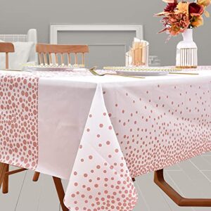 FECEDY 6 Packs 54"x108" Rose Gold Wave Point White Disposable Plastic Table Cover Waterproof Tablecloths for Rectangle Tables up to 8 ft in Length Party Decorations