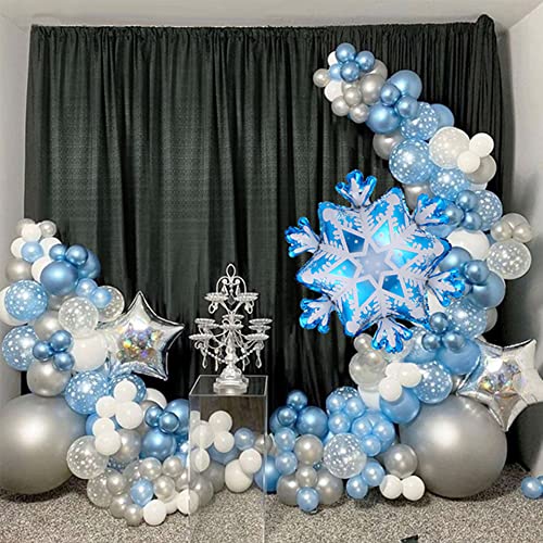 118 Pieces Snowflake Balloon Garland Arch kit-Snowflake Balloon with Silver Blue White Latex Balloons set for Winter Wonderland Holiday Christmas Baby Shower Snow Princess Birthday Party Decorations