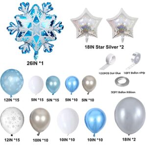 118 Pieces Snowflake Balloon Garland Arch kit-Snowflake Balloon with Silver Blue White Latex Balloons set for Winter Wonderland Holiday Christmas Baby Shower Snow Princess Birthday Party Decorations