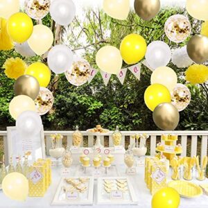 Yellow White Gold Confetti Balloons - 60 Pack 12 inch Pastel Yellow Latex Party Balloon for Sunflower Honeybee Theme, Birthday, Baby Shower, Wedding Decorations