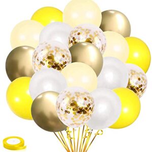 Yellow White Gold Confetti Balloons - 60 Pack 12 inch Pastel Yellow Latex Party Balloon for Sunflower Honeybee Theme, Birthday, Baby Shower, Wedding Decorations