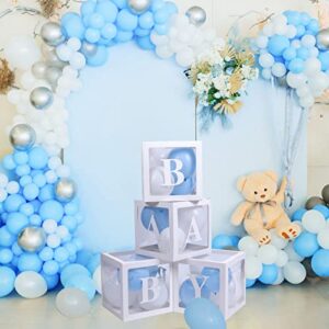 Voircoloria Baby Boxes with 42pcs Letters for Baby Shower Transparent Balloon Boxes Clear Balloon Box Blocks for Boy Girl Gender Reveal Party and Birthday Party (White)