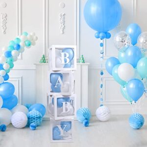 Voircoloria Baby Boxes with 42pcs Letters for Baby Shower Transparent Balloon Boxes Clear Balloon Box Blocks for Boy Girl Gender Reveal Party and Birthday Party (White)