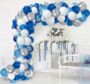 ezylinker blue balloon garland arch kit – (130pcs) set of blue balloons, white balloons, light blue, and metallic silver balloons – ideal for birthday decorations, wedding parties, baby shower, etc