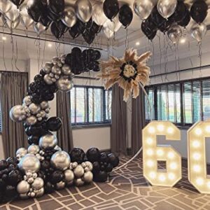 Black Metallic Silver Balloons Garland Kit 138 Pack Different Sizes inch Matte Black Metallic Silver Latex Balloons and Silver Confetti Balloons for Wedding Birthday Party Accessory Arch Decoration