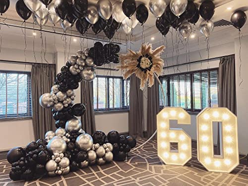 Black Metallic Silver Balloons Garland Kit 138 Pack Different Sizes inch Matte Black Metallic Silver Latex Balloons and Silver Confetti Balloons for Wedding Birthday Party Accessory Arch Decoration