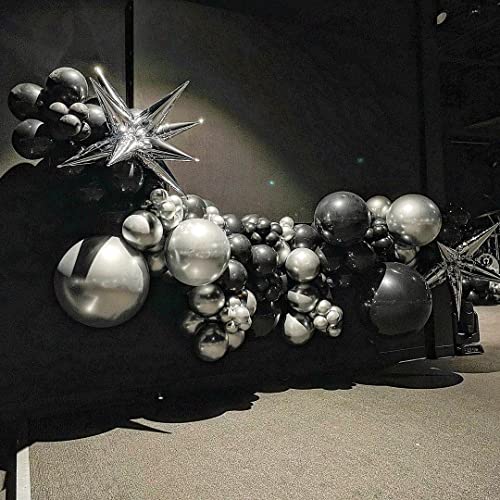 Black Metallic Silver Balloons Garland Kit 138 Pack Different Sizes inch Matte Black Metallic Silver Latex Balloons and Silver Confetti Balloons for Wedding Birthday Party Accessory Arch Decoration