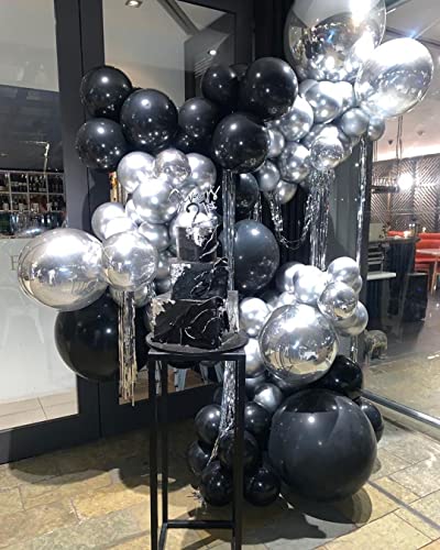 Black Metallic Silver Balloons Garland Kit 138 Pack Different Sizes inch Matte Black Metallic Silver Latex Balloons and Silver Confetti Balloons for Wedding Birthday Party Accessory Arch Decoration